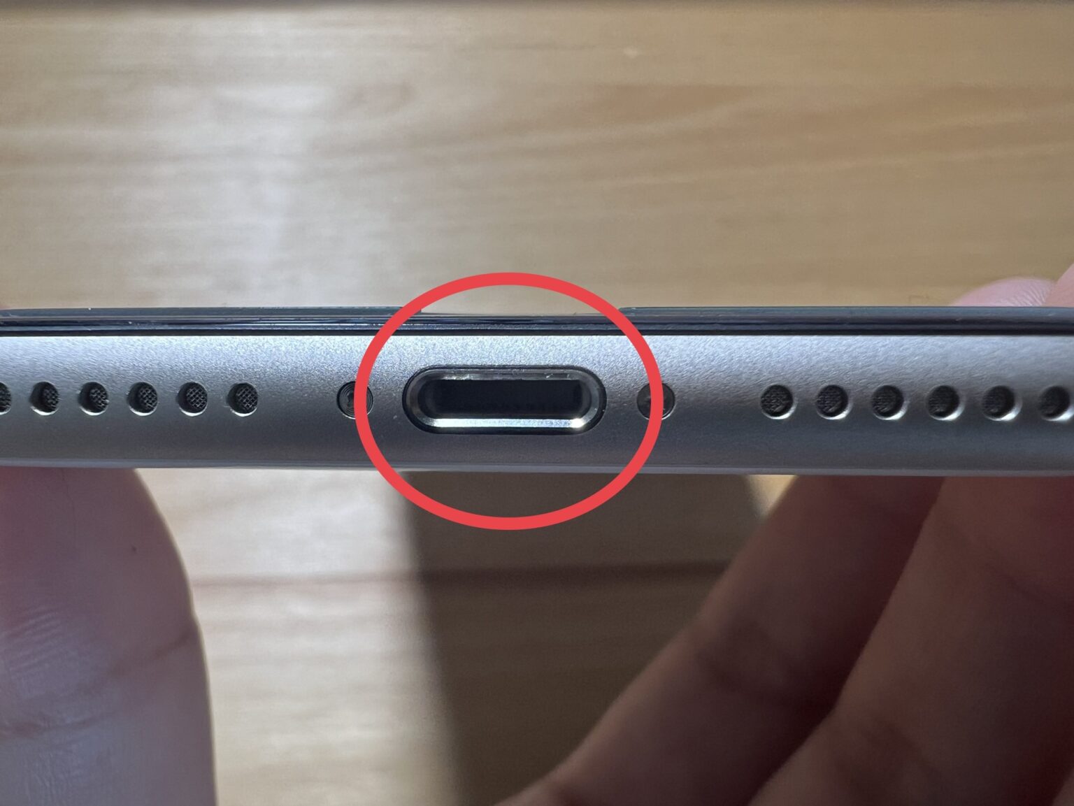 写真は、iPhone SE3（第3世代）の端末側の差し込み口）